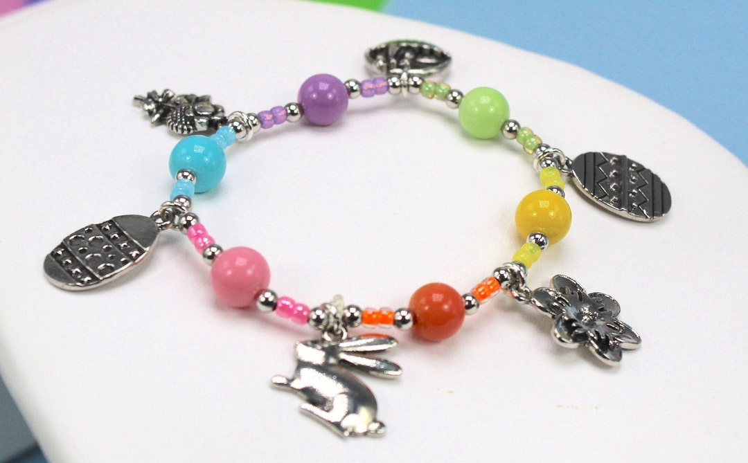 Easter Charm Bracelet, Spring Charm Bracelet, Easter Bunny Bracelet ...
