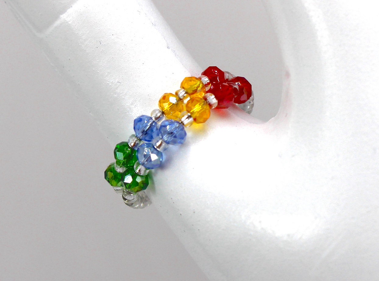 Beaded Rings Memory Wire Rings Stackable Rings Double | Etsy