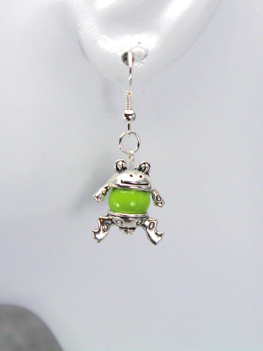 Frog Dangle Earrings, Frog Earrings, Silver Frog Earrings, Toad Dangle ...