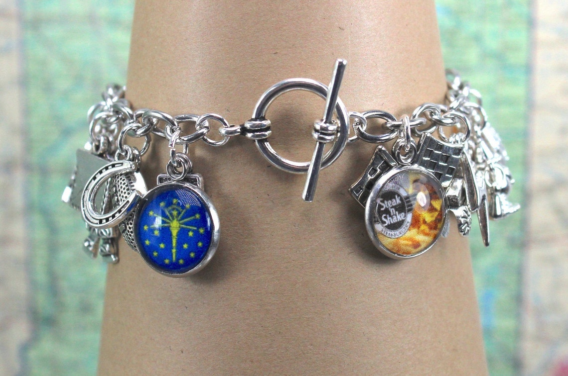 Indiana Charm Bracelet, States Charm Bracelet, States Bracelet, Map ...