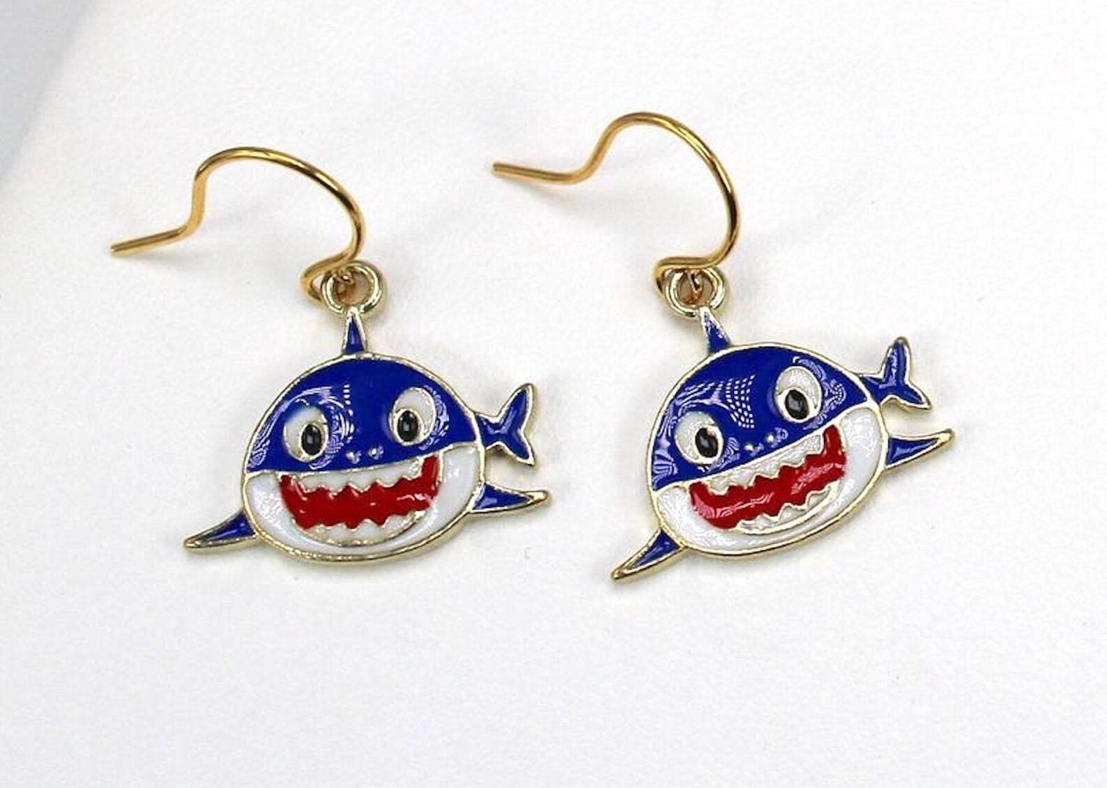 Baby Shark Dangle Earrings Shark Earrings Blue Baby Shark - Etsy