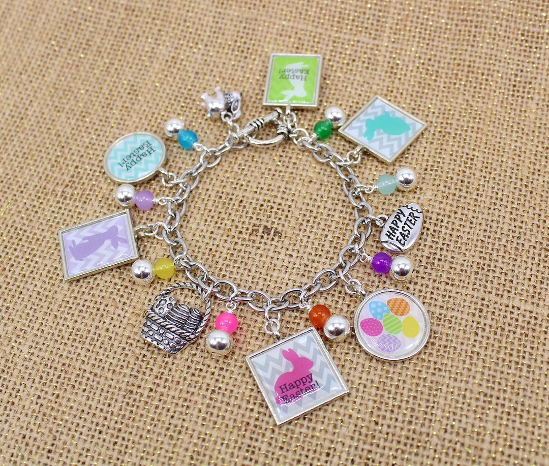Easter Charm Bracelet, Happy Easter Bracelet, Bunny Bracelet, Easter ...
