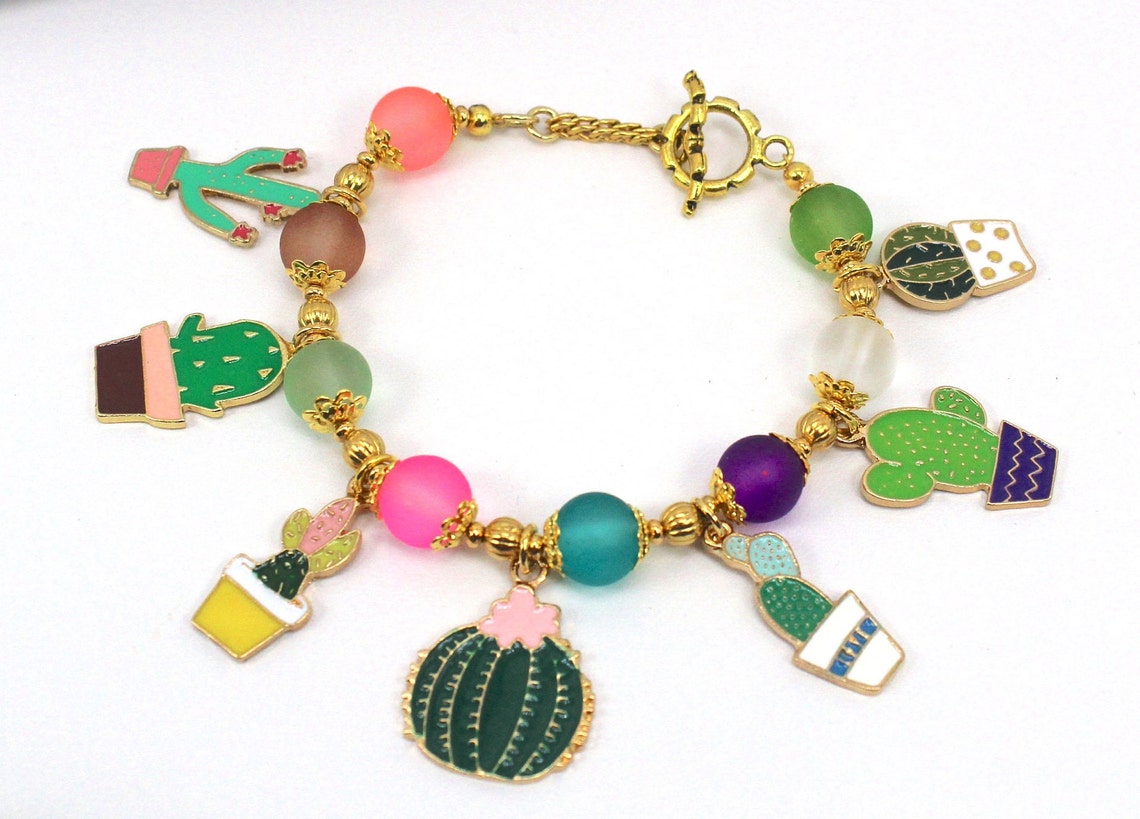 Cactus Charm Bracelet Cactus Bracelet Plant Charm Bracelet - Etsy
