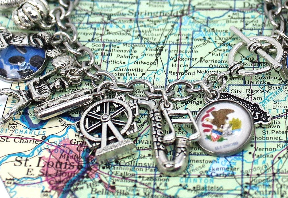 Illinois Charm Bracelet, States Charm Bracelet, State of Illinois Charm ...