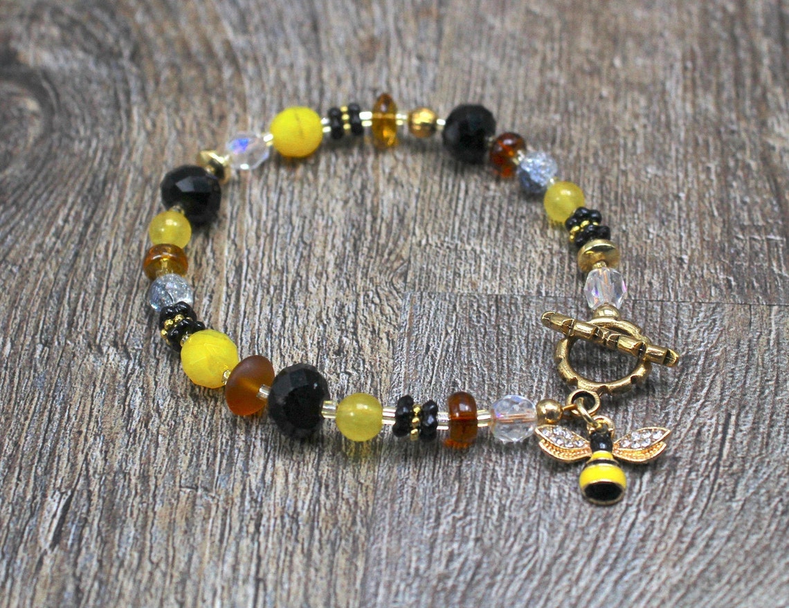 Honey Bee Beaded Bracelet, Bee Beaded Bracelet, Bumble Bee Charm ...