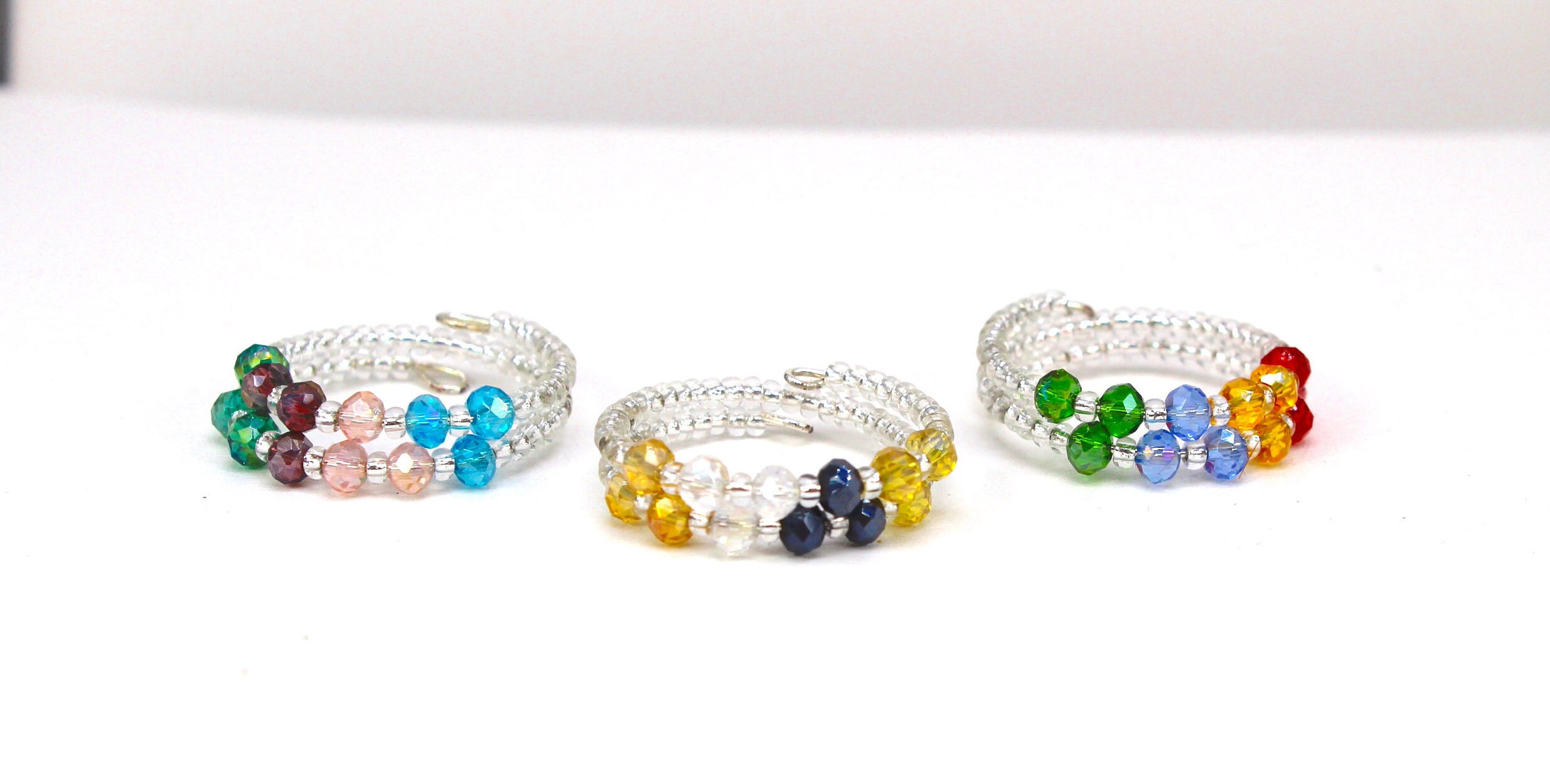 Beaded Rings Memory Wire Rings Stackable Rings Double | Etsy