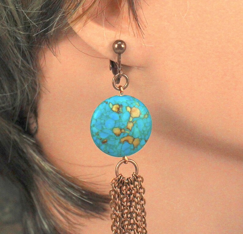 Chain Clip on Earrings Chain Earrings Earth Earrings Coin - Etsy