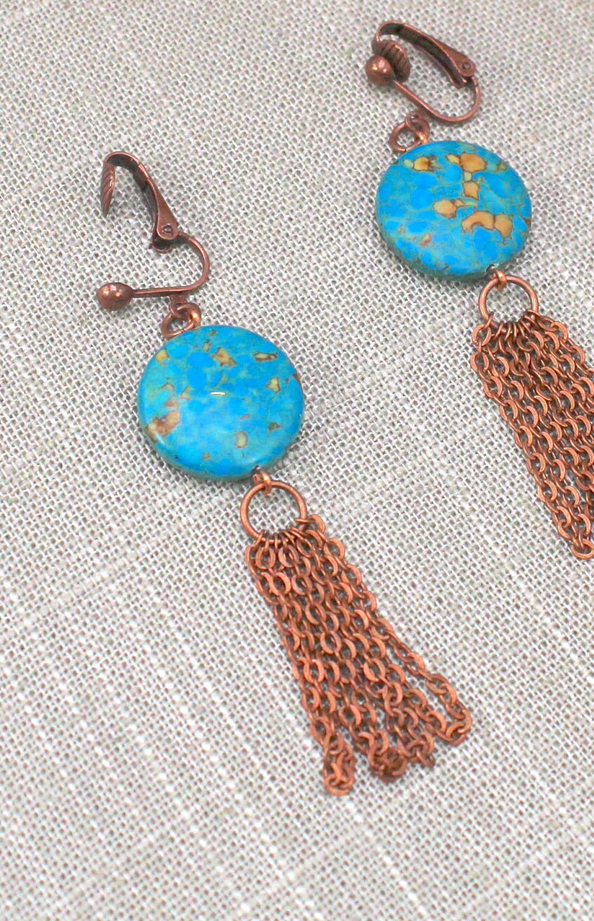 Chain Clip on Earrings Chain Earrings Earth Earrings Coin - Etsy