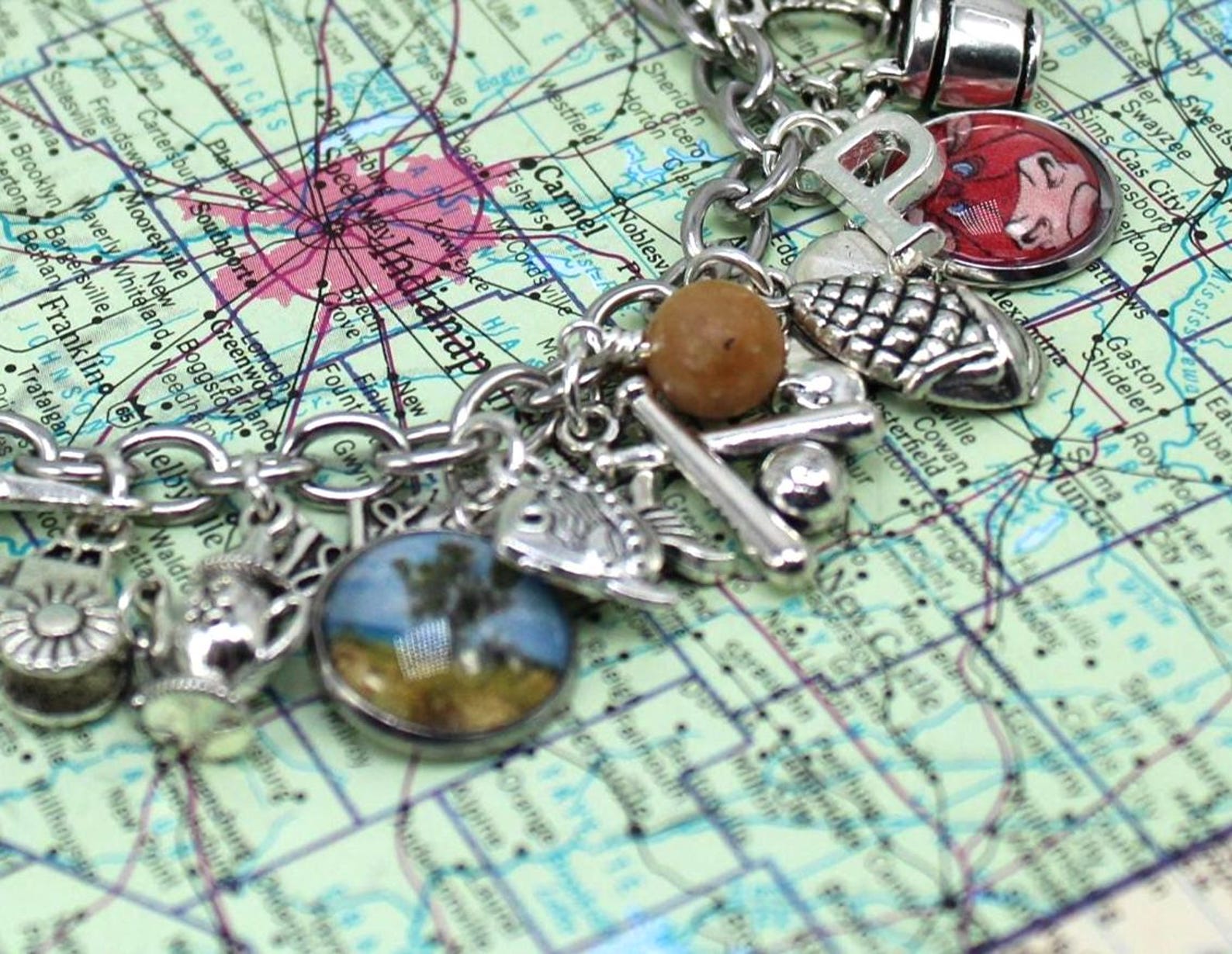 Indiana Charm Bracelet, States Charm Bracelet, States Bracelet, Map ...