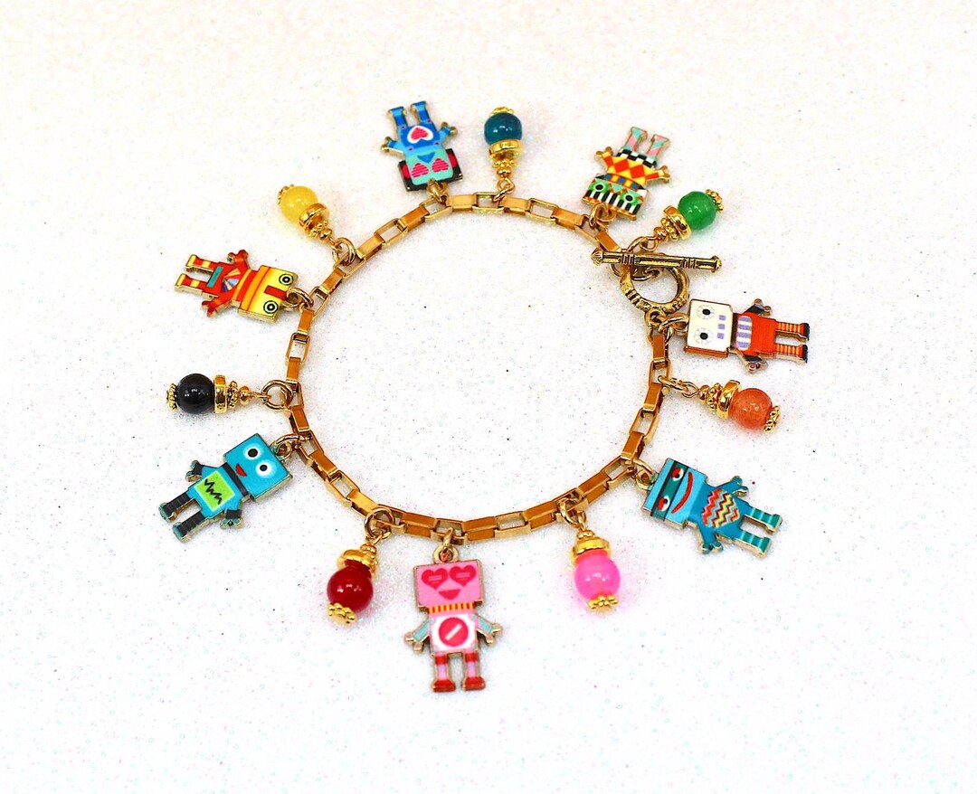 Robot Charm Bracelet, Minecraft Style Charm Bracelet, Kids Robot Charm ...
