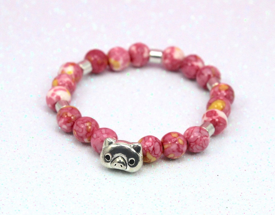 Pig Beaded Bracelet, Piglet Charm Bracelet, Womens Bracelet, Pig ...