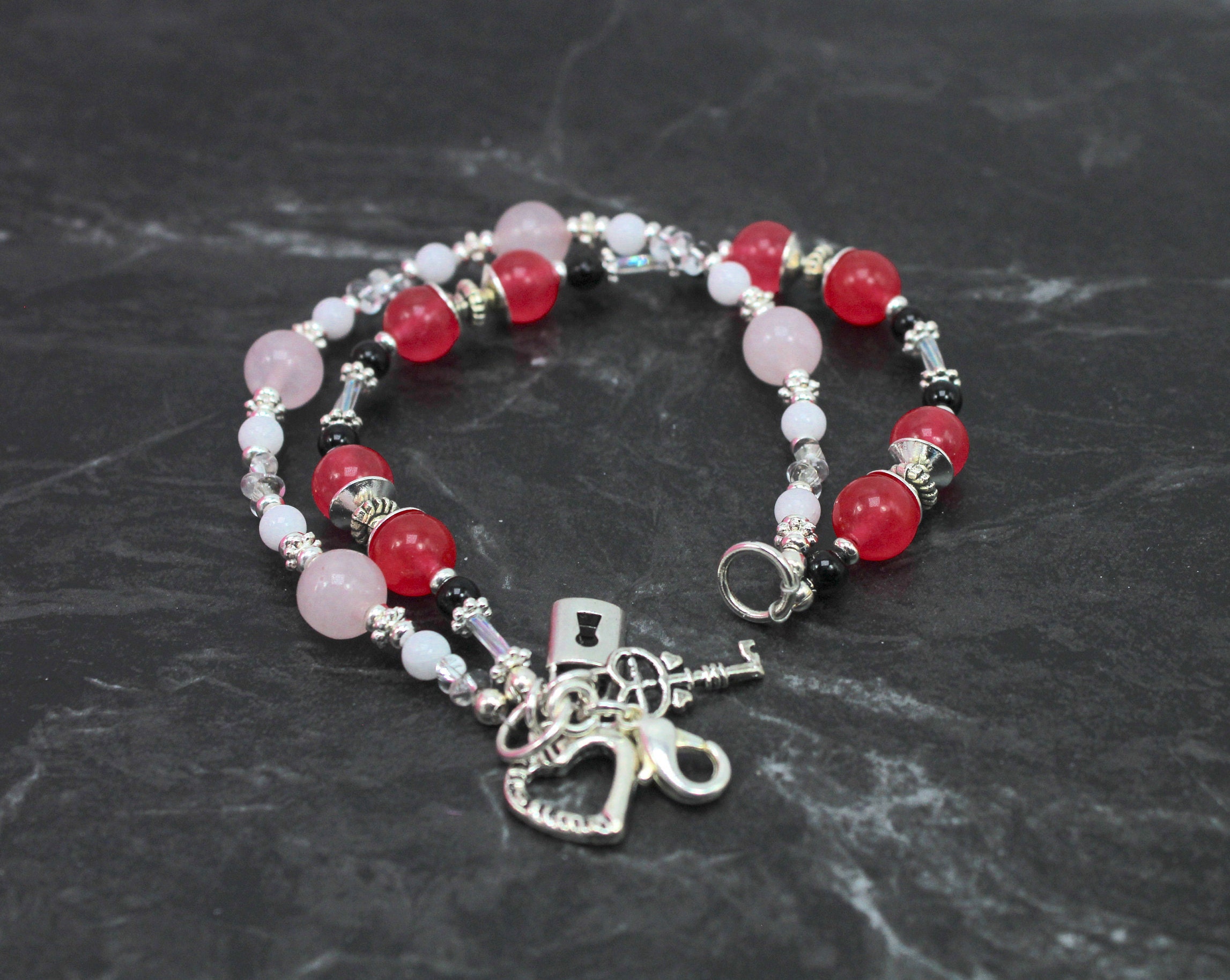 Valentine's Day Bracelet Hearts Charm Bracelet Beaded | Etsy