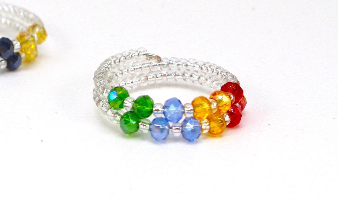 Beaded Rings Memory Wire Rings Stackable Rings Double | Etsy