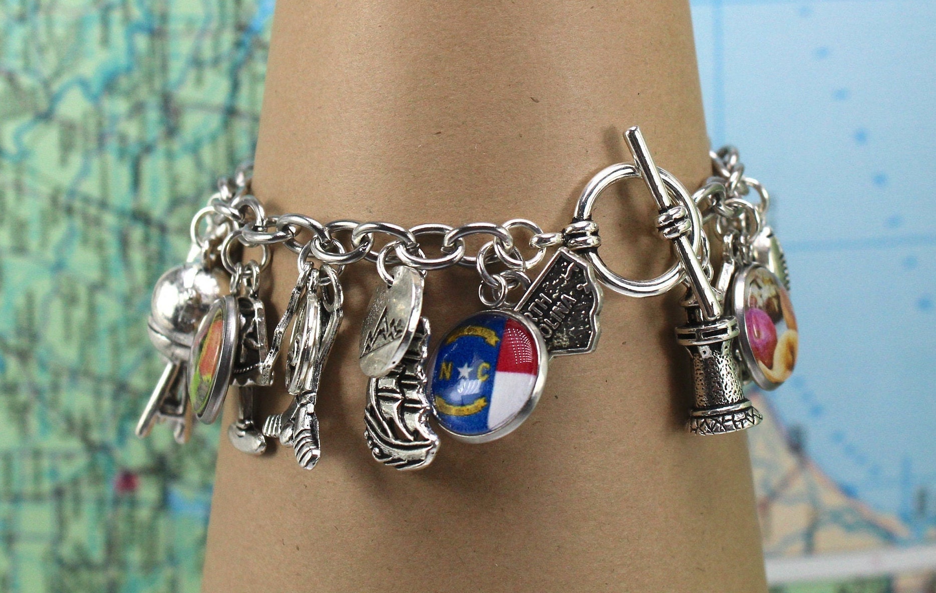 North Carolina Charm Bracelet, States Charm Bracelet, North Carolina ...