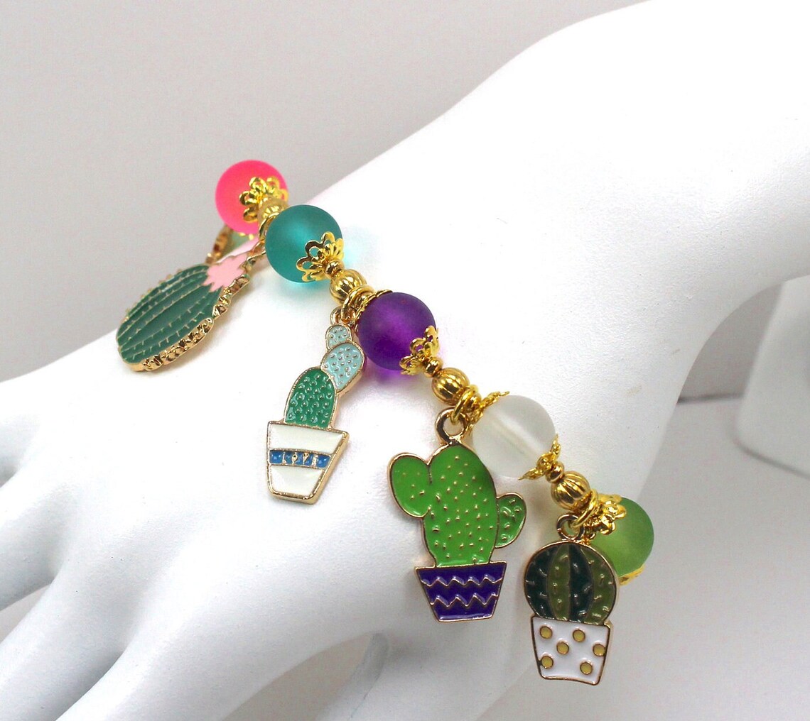Cactus Charm Bracelet Cactus Bracelet Plant Charm Bracelet - Etsy