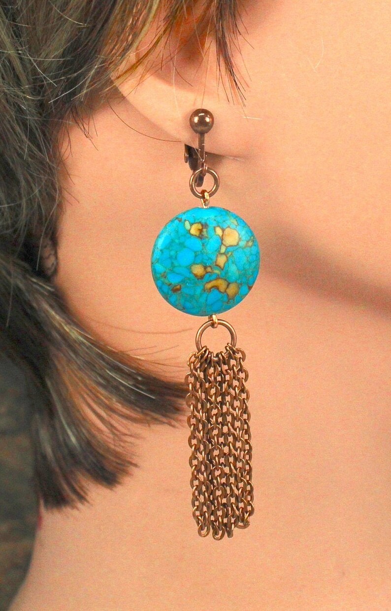 Chain Clip on Earrings Chain Earrings Earth Earrings Coin - Etsy