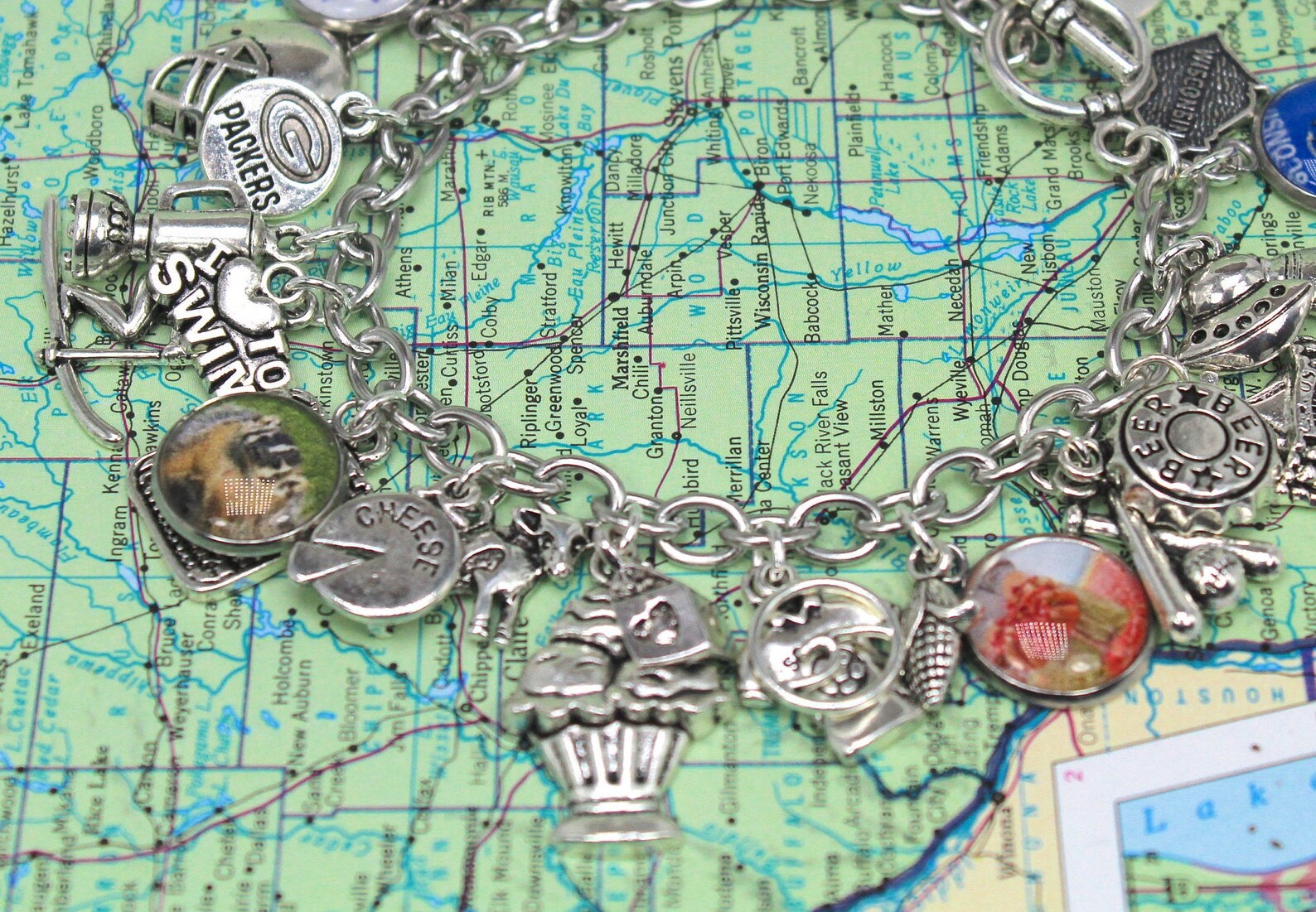 Wisconsin Charm Bracelet, States Charm Bracelet, State of Wisconsin ...