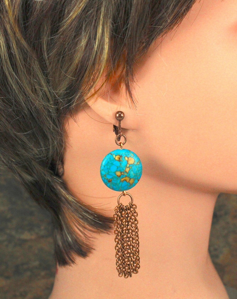 Chain Clip on Earrings Chain Earrings Earth Earrings Coin - Etsy