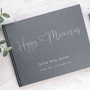 Personalised Book of Condolence. Book of Remembrance. Happy Memories ...