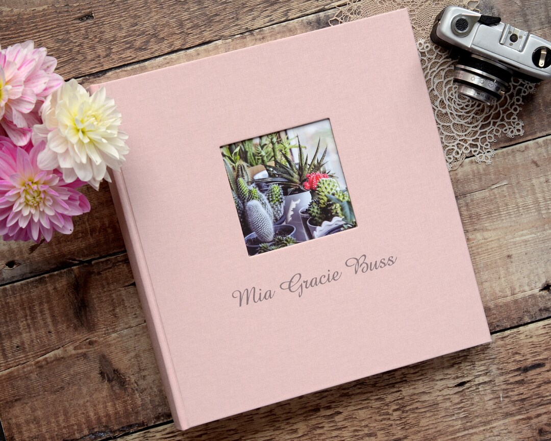 Large Personalised Traditional Book Bound Linen Photo Album With Opaque ...