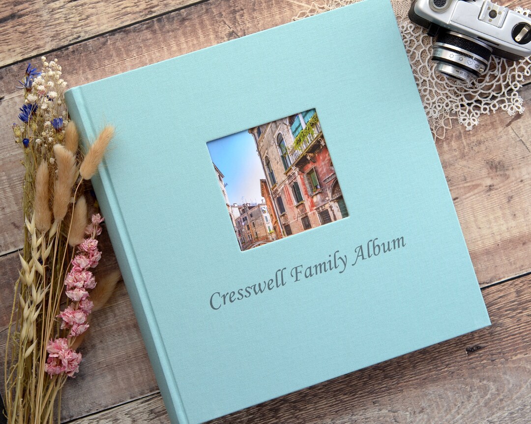 Small Personalised Traditional Book Bound Linen Photo Album With Opaque ...