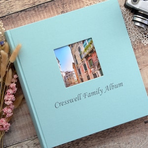 Small Personalised Traditional Book Bound Linen Photo Album With Opaque ...
