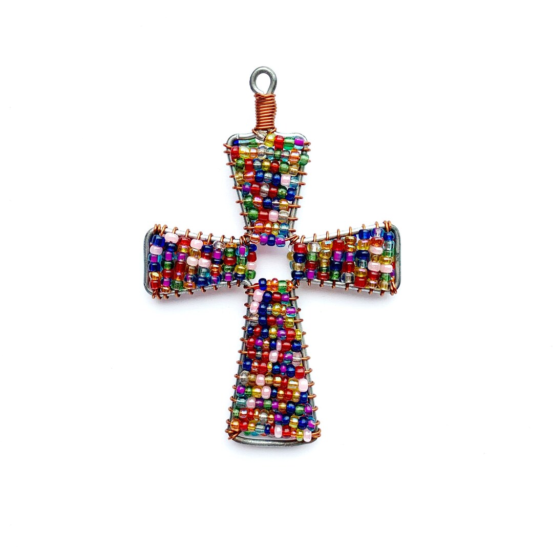 Glass Bead Cross Ornament - Fair Trade Christmas Decor Handmade in ...