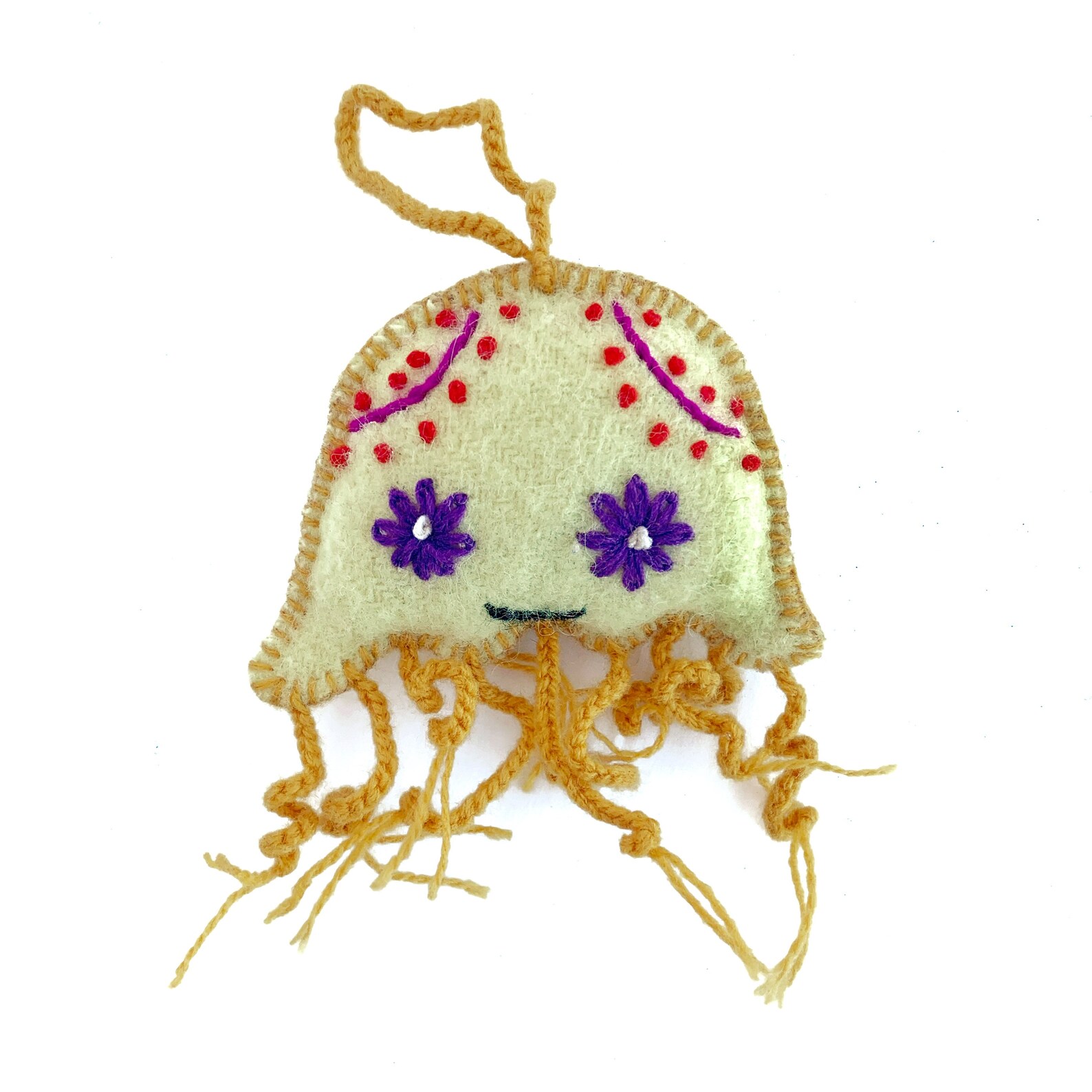 Jellyfish Embroidered Wool Christmas Ornament Fair Trade - Etsy