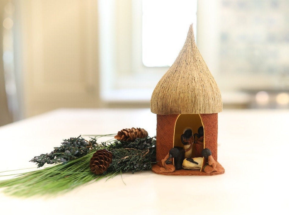 African Bark Cloth Hut Nativity Handmade Fair Trade From - Etsy