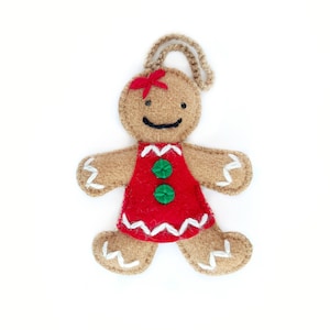 Gingerbread Girl Christmas Ornament, Embroidered Wool, Fair Trade ...