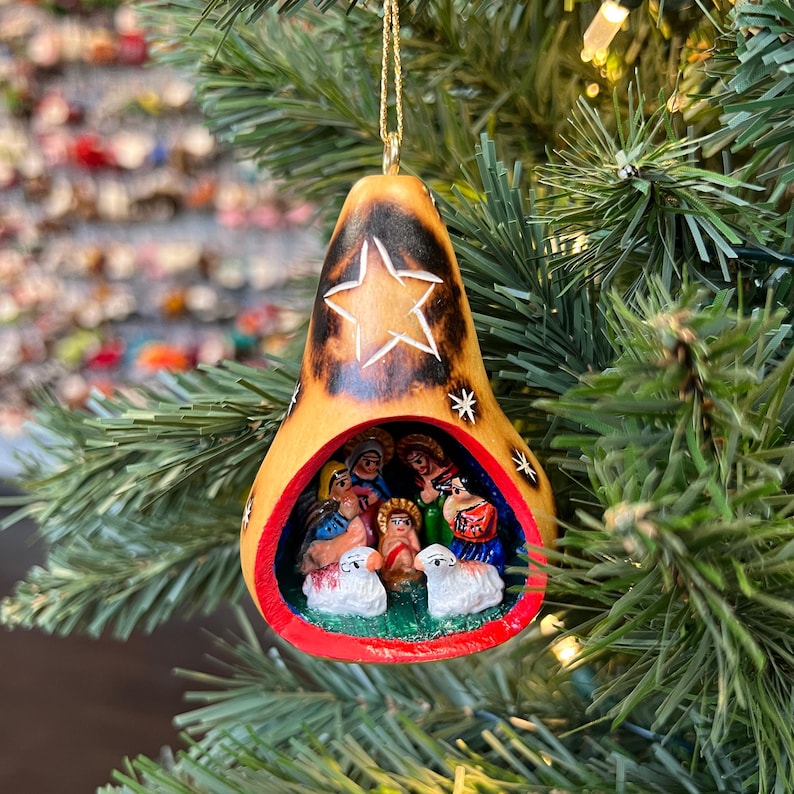 Miniature Nativity Gourd Ornament, Handmade Fair Trade Christmas Decor ...