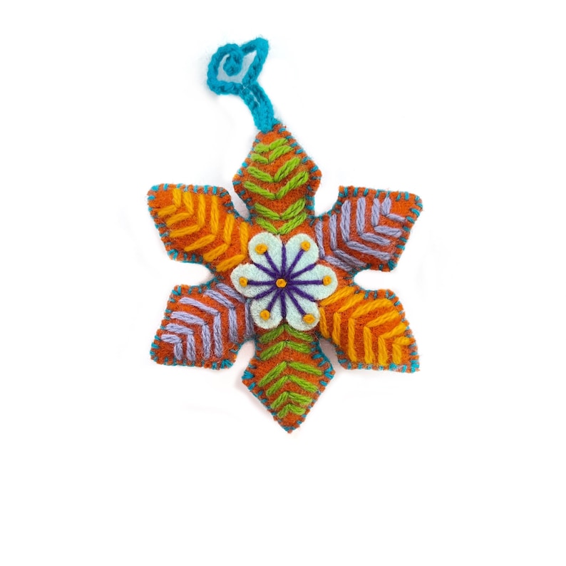 Colorful Snowflake Embroidered Wool Christmas Ornament, Solid ...