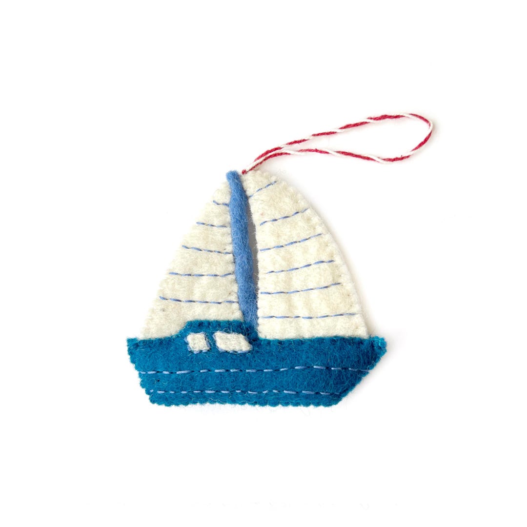 Sailboat Christmas Ornament - Felt Wool Fair Trade Holiday Decor ...