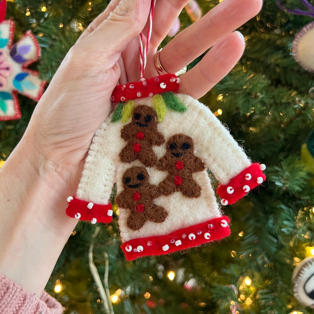 Ugly Christmas Sweater Ornament With Gingerbread Men - Fair Trade Felt ...