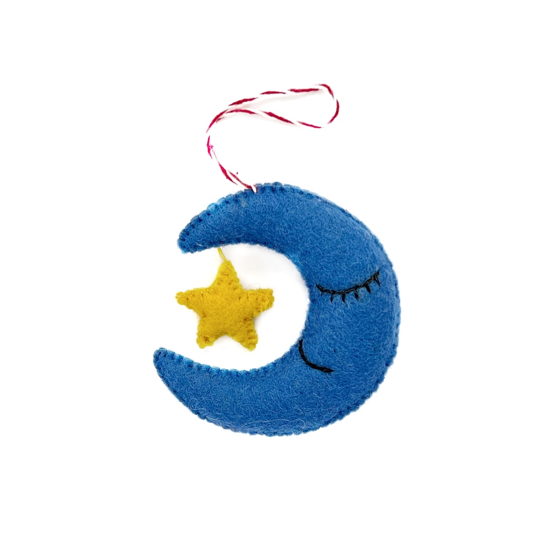 Moon and Star Ornament Felt Wool Fair Trade Christmas Decor Handmade in ...