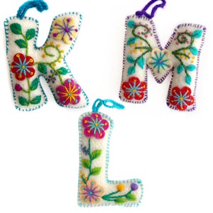 White Letter - Embroidered Wool Ornament Alphabet Initials Abcs ...