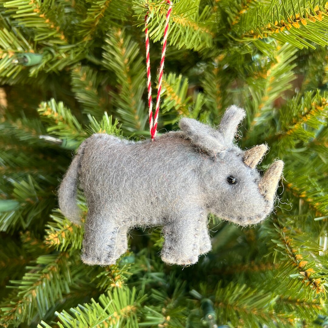 Rhino Ornament Cute Felt Wool Fair Trade Christmas Decor Handmade in ...