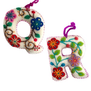 White Letter - Embroidered Wool Ornament Alphabet Initials Abcs ...