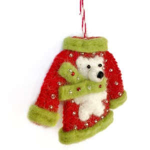 Ugly Christmas Sweater Polar Bear Ornament - Felt Wool Fair Trade ...