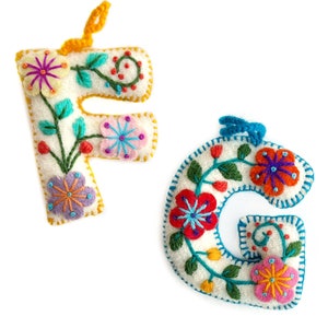 White Letter - Embroidered Wool Ornament Alphabet Initials Abcs ...