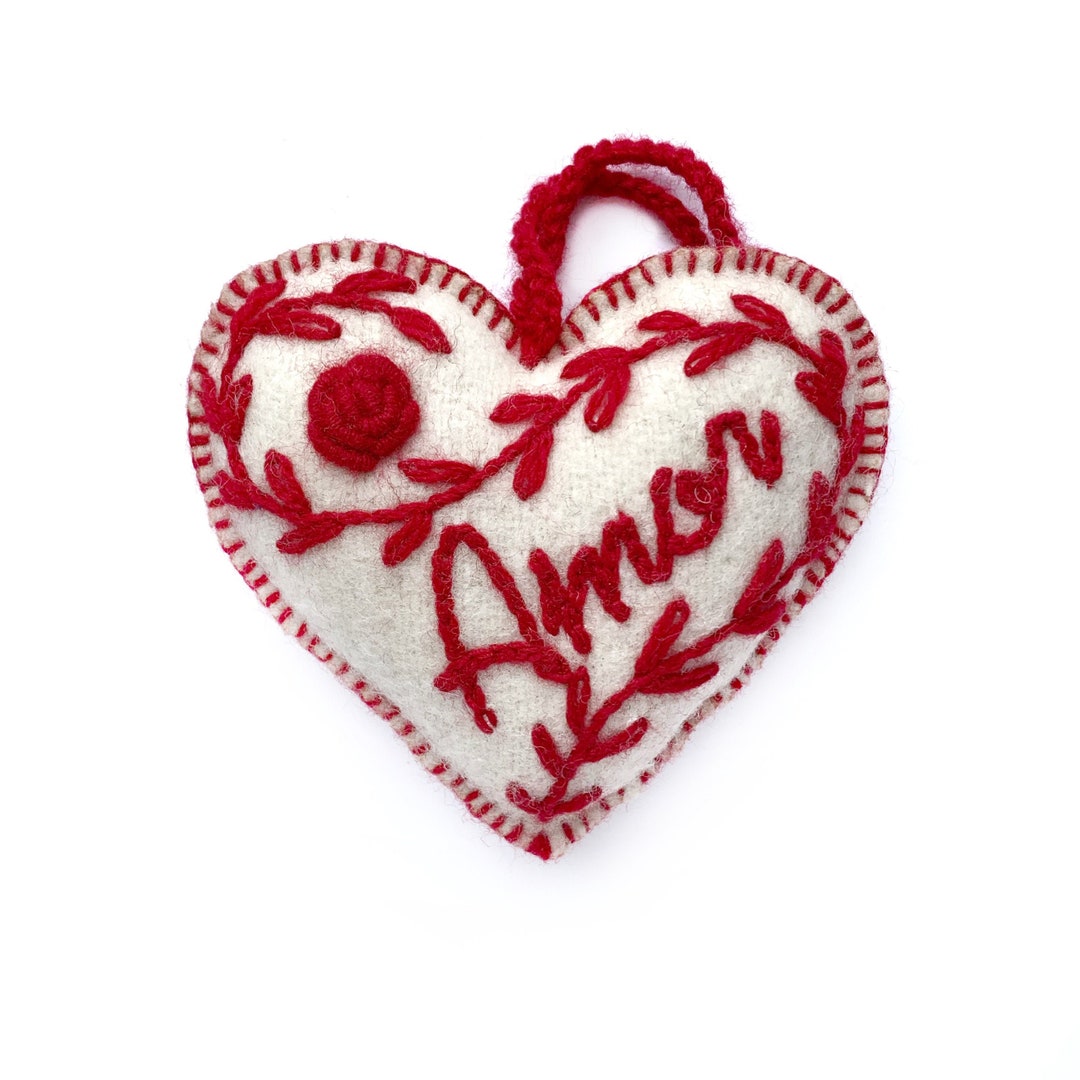 Amor Valentine's Day Heart Embroidered Wool Christmas Ornament, Fair ...