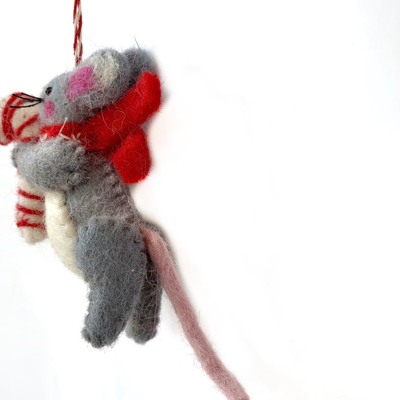 Mouse With Candy Cane Ornament Felt Wool Fair Trade Handmade | Etsy