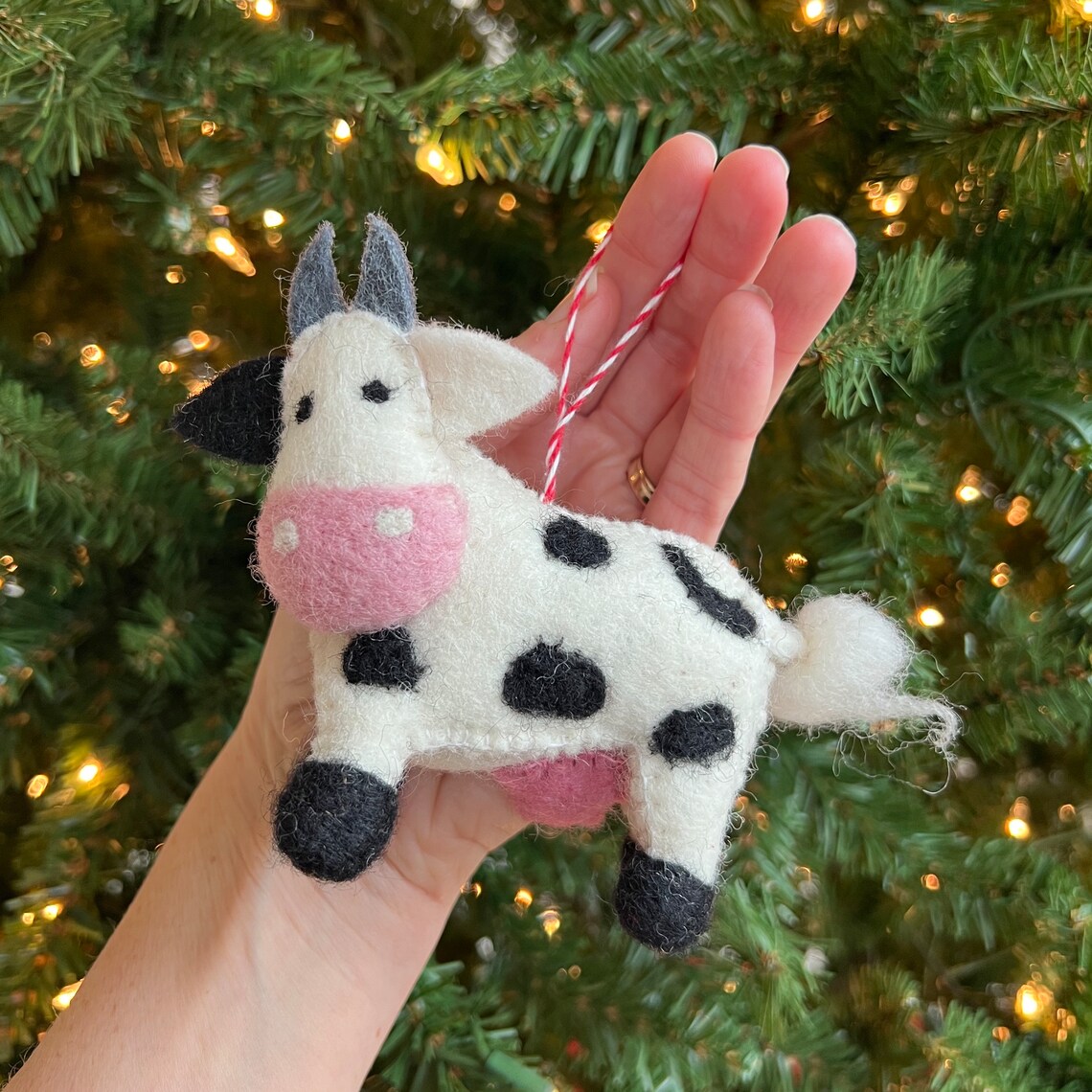 Cow Ornament - Felt Wool Fair Trade Christmas Decor Handmade in Nepal ...