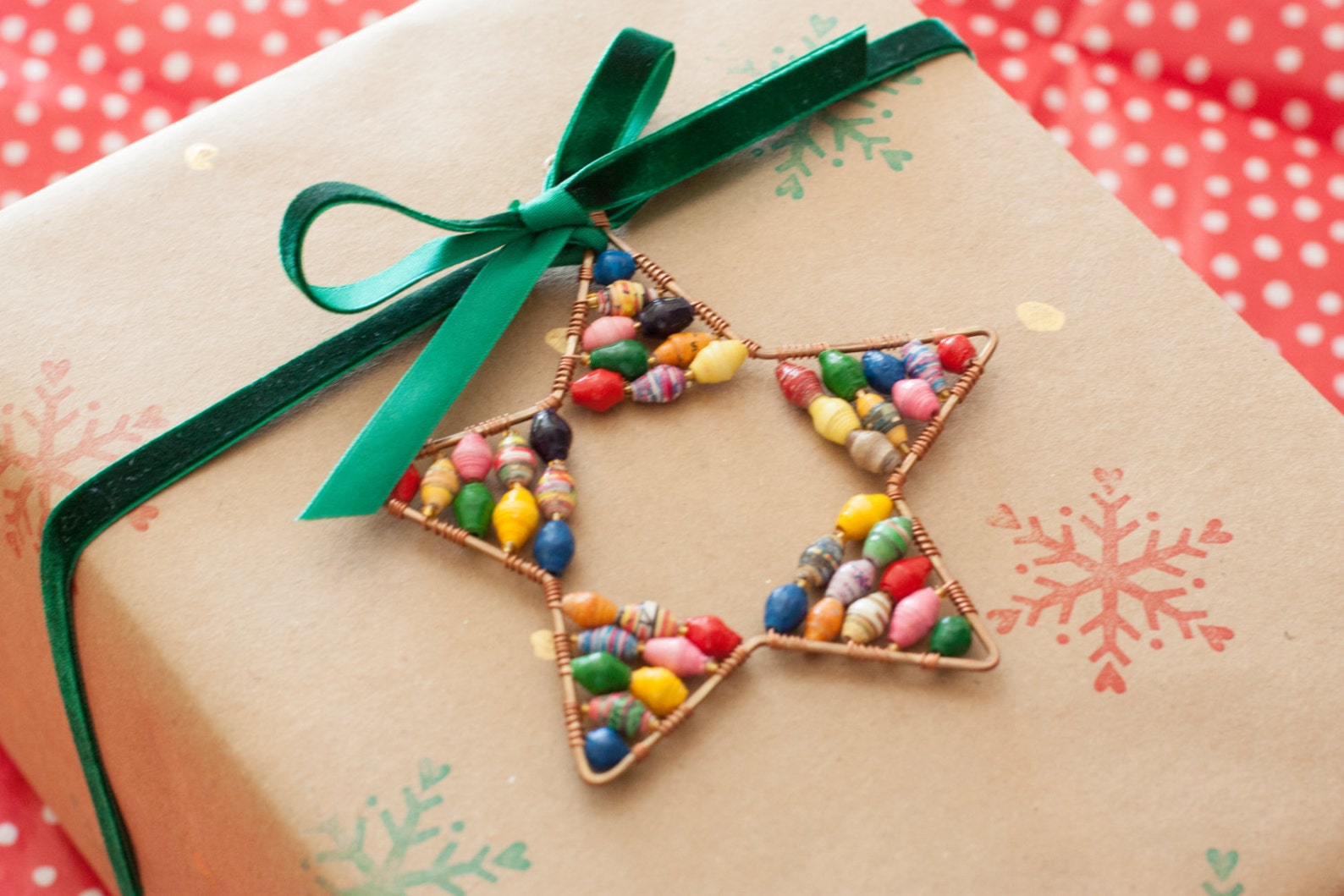 Paper Bead Star Christmas Ornament Multicolor Fair Trade Recycled ...