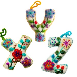 White Letter - Embroidered Wool Ornament Alphabet Initials Abcs ...