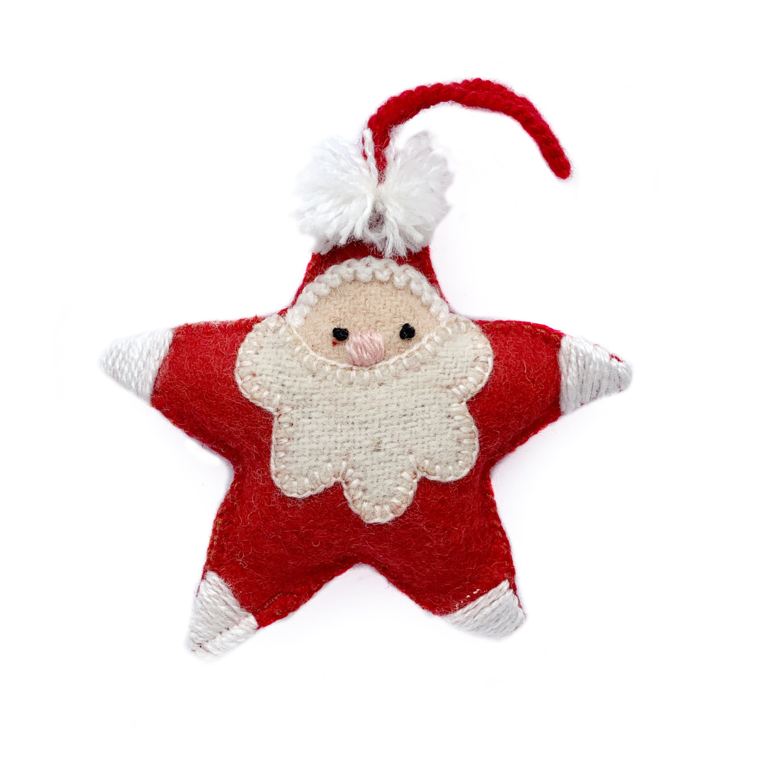 Star Santa Embroidered Wool Christmas Ornament, Fair Trade Handmade in ...