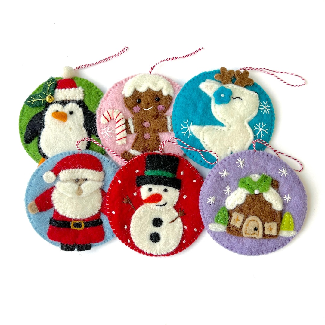 Felt Circle Christmas Ornament Set - 6 Count Bundle - Wool Fair Trade ...