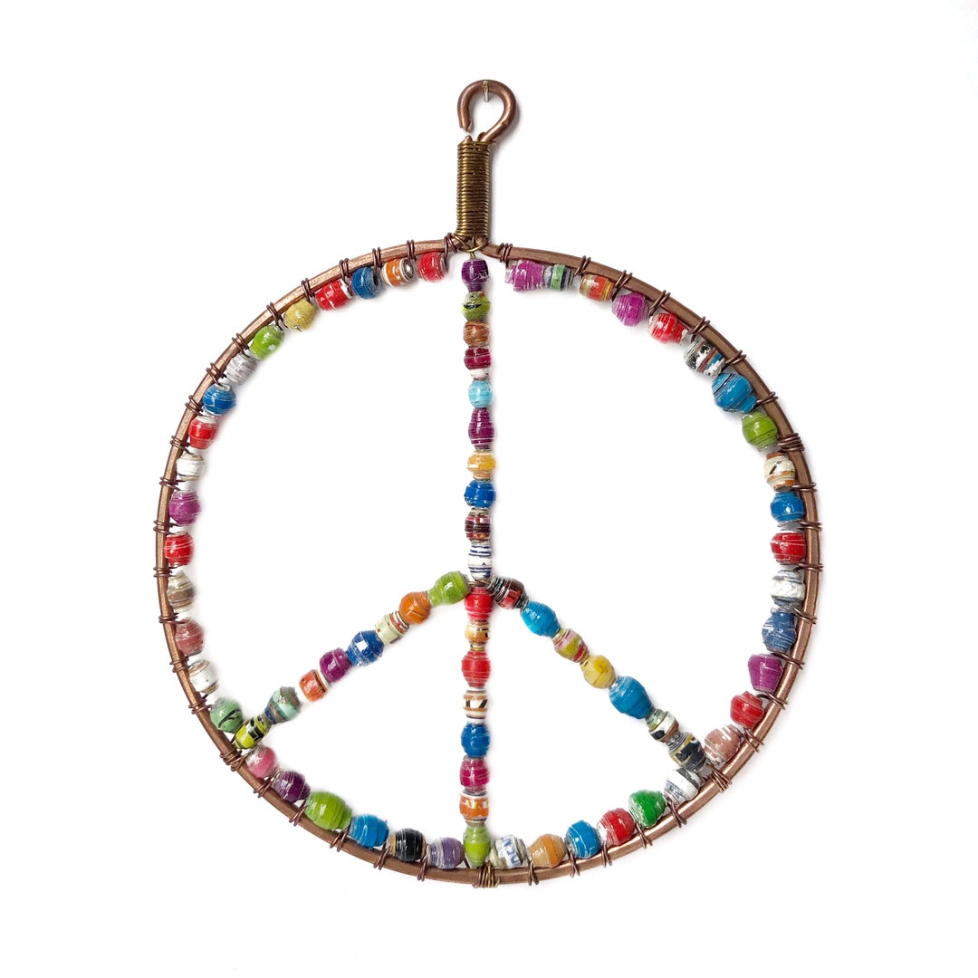 Peace Sign Ornament Multicolor Recycled Paper Beads, Sustainable, Fair ...