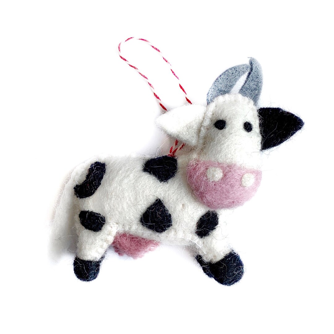 Cow Ornament - Felt Wool Fair Trade Christmas Decor Handmade in Nepal ...
