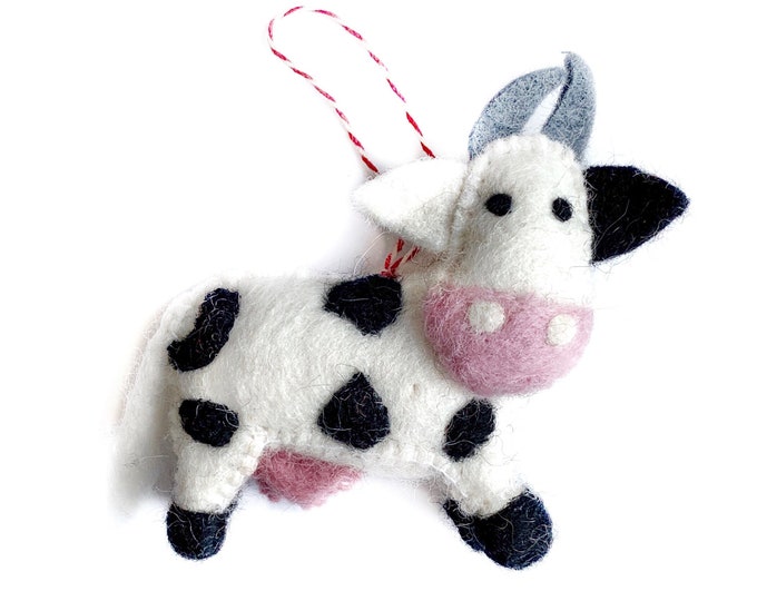 Felted Wool twiggy Cow W Wreath Ornament-felt Cow-cow Ornament-felted ...